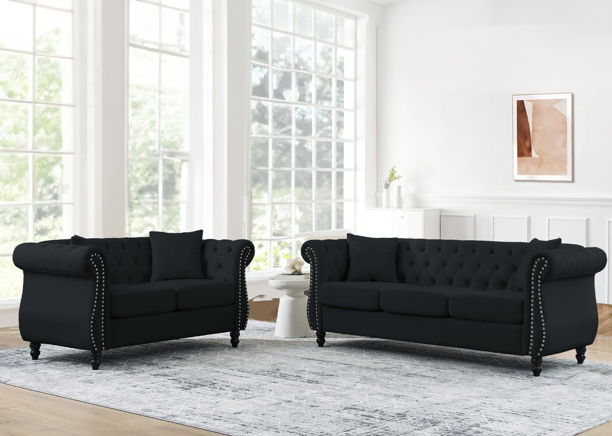 JEEOHEY Chesterfield Sofa Couch,80" Button Tufted Velvet Couch with Rolled Arms&Nailhead Trim,Comfy 3 Seater Sofa,Oversize Mid Century Modern Couch for Living Room,Bedroom,Apartment,Office(Beige)