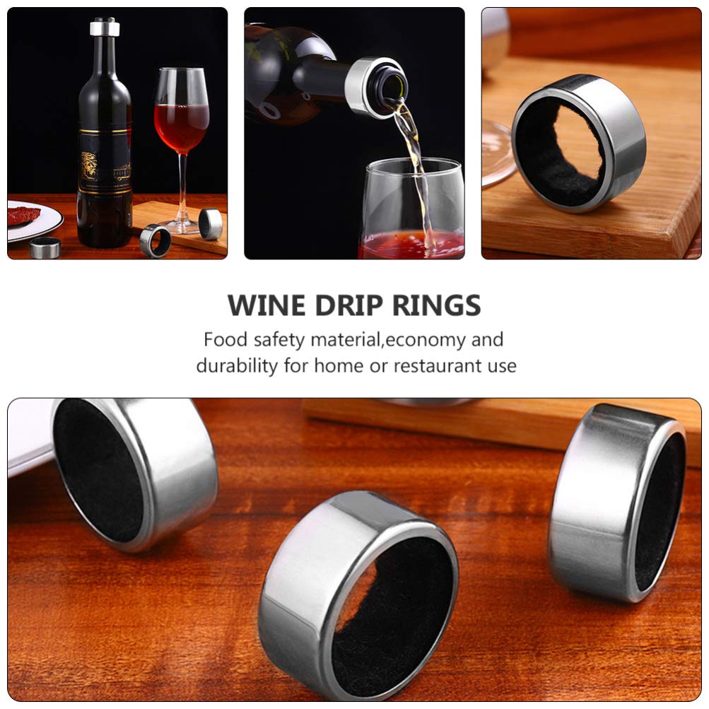 Cabilock 12Pcs Red Wine Drip Stop Ring Stainless Steel Leak- Proof Wine Bottle Collar Rings Anti- overflow Wine Drip Catcher for Home Bar Party Supplies