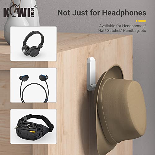 KIWIFOTOS 2 PackA dhesive Desk Headphone Hanger, PC Gaming Headset Holder Stand, Adhesive Holder Mount for Wall, Foldable Headphones Hook Mount Under Desk - White,Two Pack