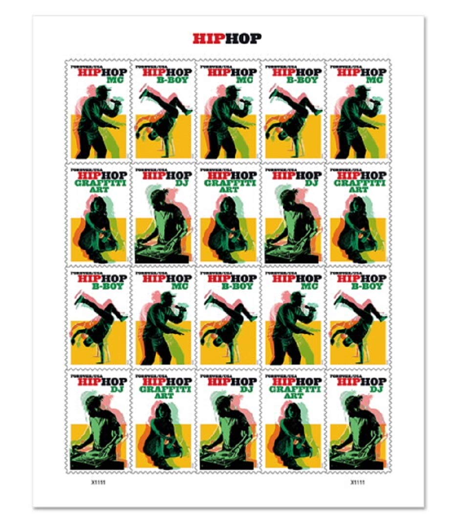 Hip Hop (MC with Microphone Rapping, B-Boy Dancing, Graffiti Art, DJ with Turntable) (Sheet of 20) Forever Postage Stamps Celebrating Electrifying Music Dance Art Movement 2020 Scott #5480-5484