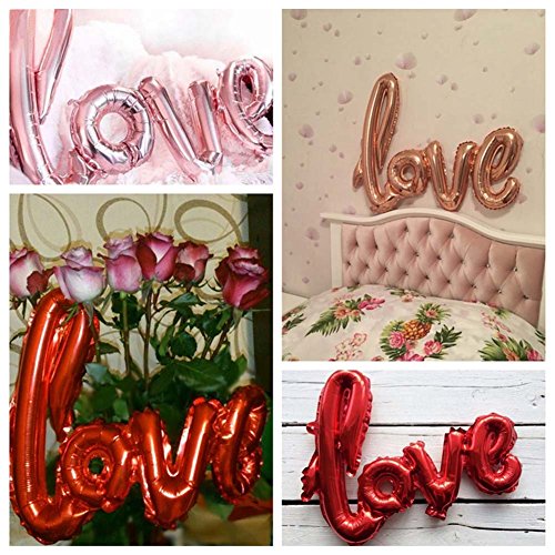 WULEEUPER Love Balloon Banner 42.5 Inches Handwriting Letter Giant Celebration Balloon Romantic Wedding Bridal Shower Anniversary Engagement Party Decoration (Red)