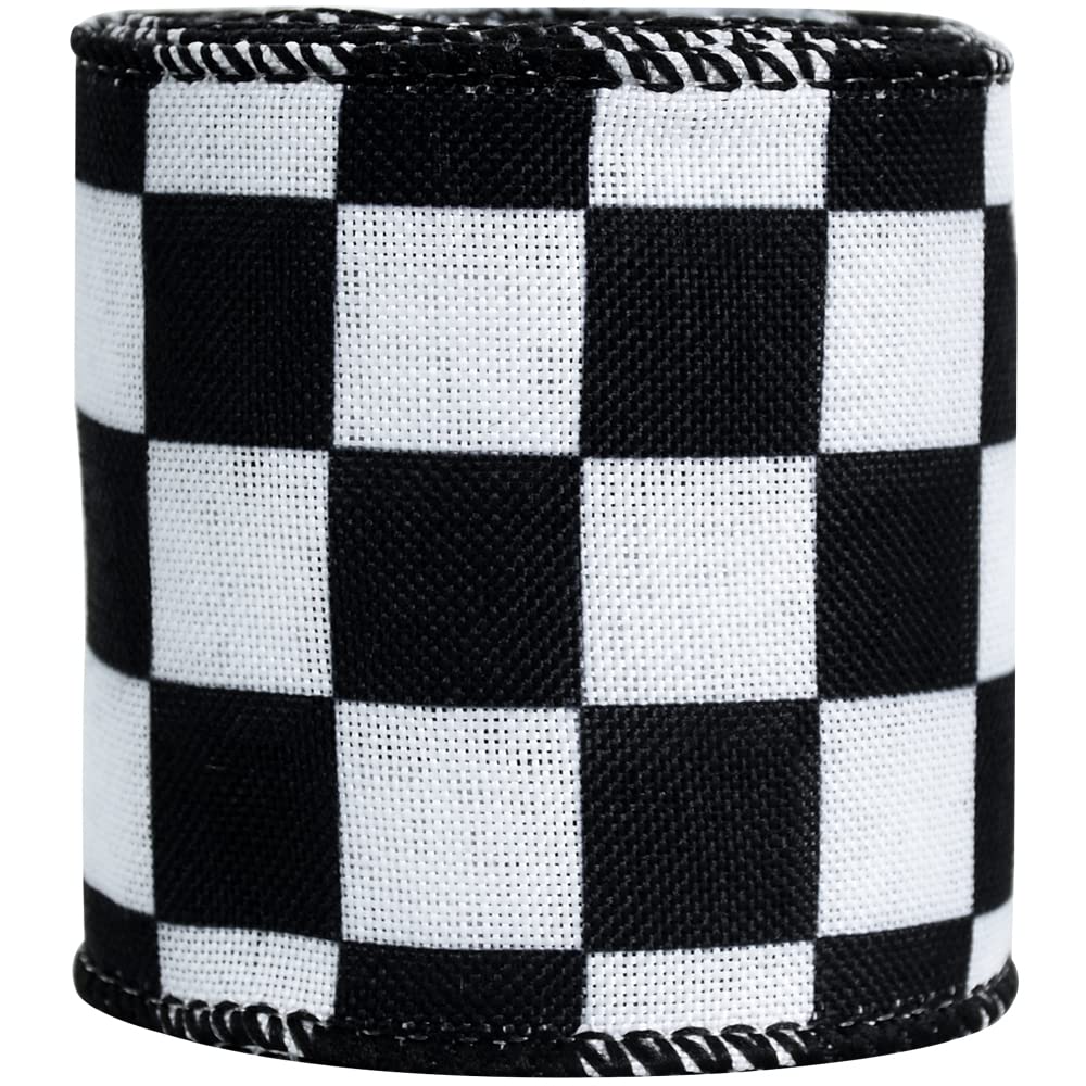 TONIFUL 2.5 Inch Black and White Wired Edge Ribbon, Plaid Check Burlap Ribbon, Blakc White Wired Ribbon for Gift Wrapping, Wreath Bows Making, Crafts Home Party Christmas Tree Decoration(Check,6yds)