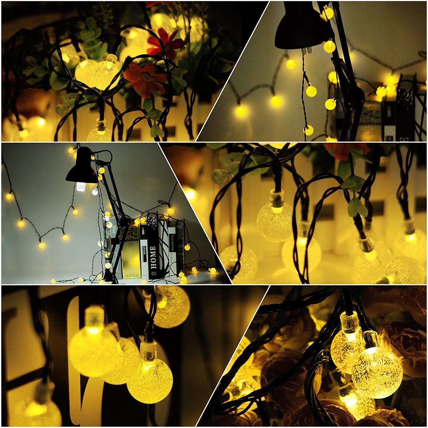 LINKUME Solar String Lights Garden, 24 Ft 30 Crystal Balls Waterproof LED Fairy Lights, 8 Modes Outdoor Solar Powered Lights, Decorative Lighting for Home, Garden, Party, Festival
