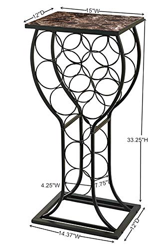 KB Designs - 11 Bottle Free Standing Floor Wine Rack Table, Black Metal & Faux Marble