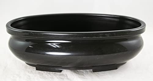 Calibonsai 9'' Oval Heavy Duty Black Plastic Bonsai Training Pot, Cactus & Succulent Planter + Tray + Rock + Mesh Combo