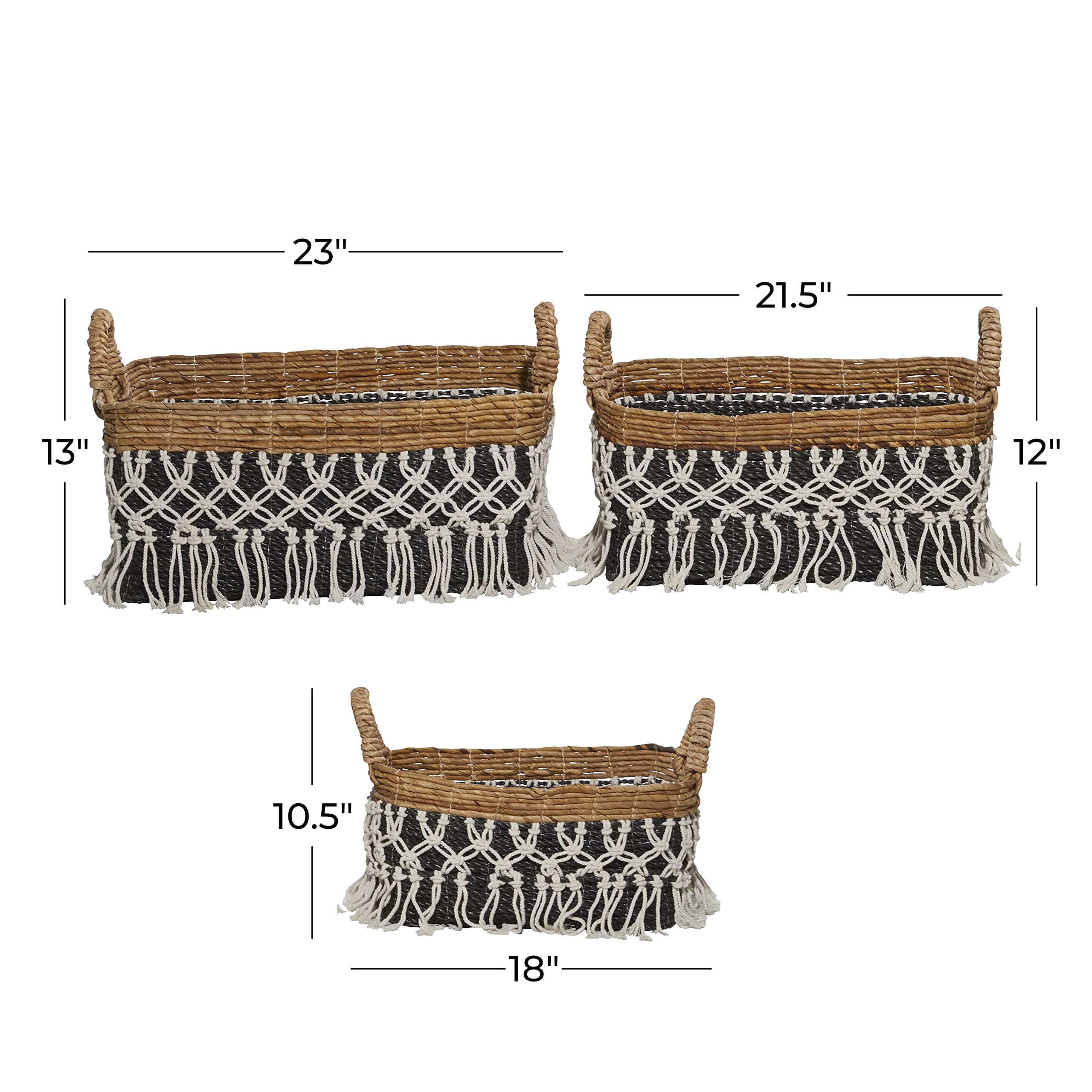 Deco 79 Bohemian Banana Leaf Storage Basket, Set of 3 23", 22", 18"W, Black