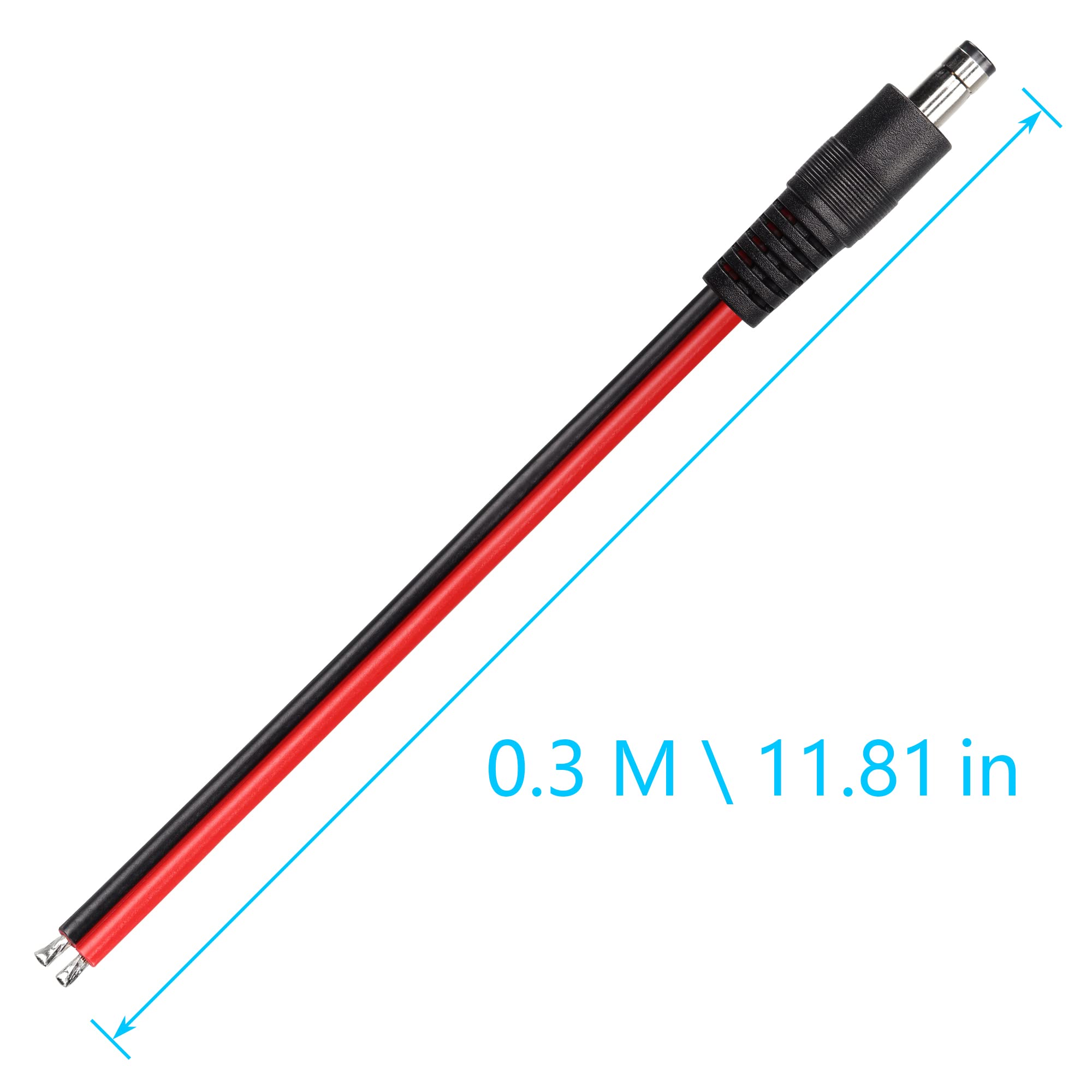 CERRXIAN DC5521 Power Pigtails Cable,1 FT 14AWG 5.5mm x 2.1 mm DC Male Bare Wire Open End Power Wire,DC Supply Repair Cable for CCTV Security Camera LED Strip Light Etc(2-Pack) (0.3m Black)