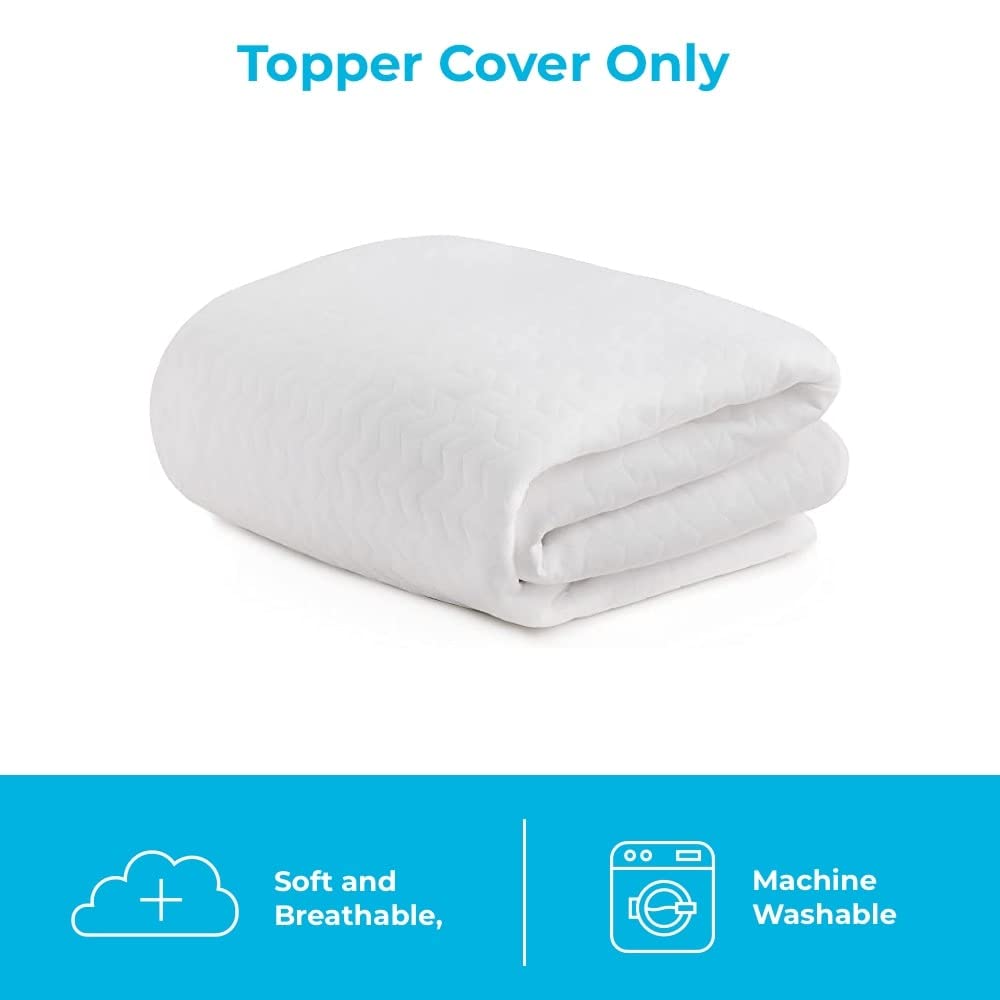 Linenspa 2 Inch Mattress Topper Cover Queen – Cover Only – Machine Washable – Breathable – Non Slip – with Zipper,White