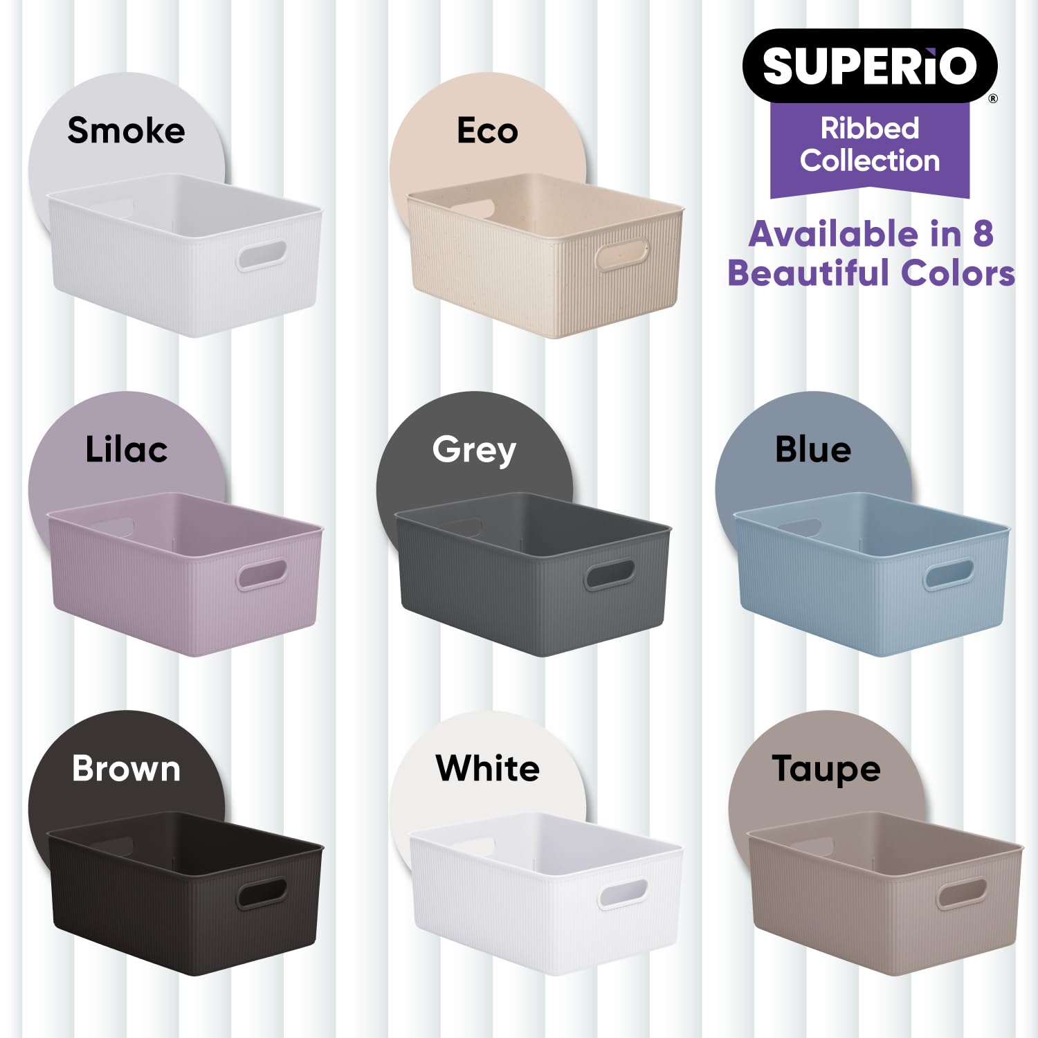 Superio Ribbed Collection - Eco-Friendly Decorative Plastic Open Home Storage Bins Organizer Baskets, Large (1 Pack) Container Boxes for Organizing Closet Shelves Drawer Shelf 15 Liter/16 Quart