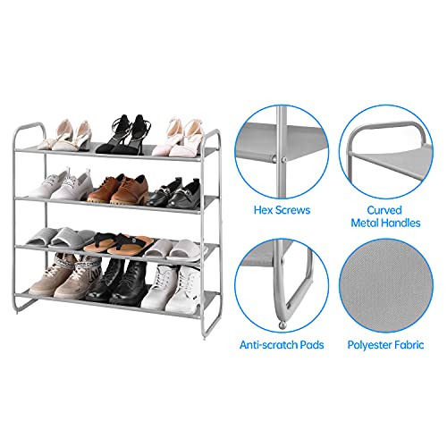 MAX Houser 4 Tier Shoe Rack Storage Organinzer 4 Shelf Shoe Rack Organizer,Entrance Fabric Shoe Shelf Small for Closet Entryway Hallway Bedroom(Light Gray)