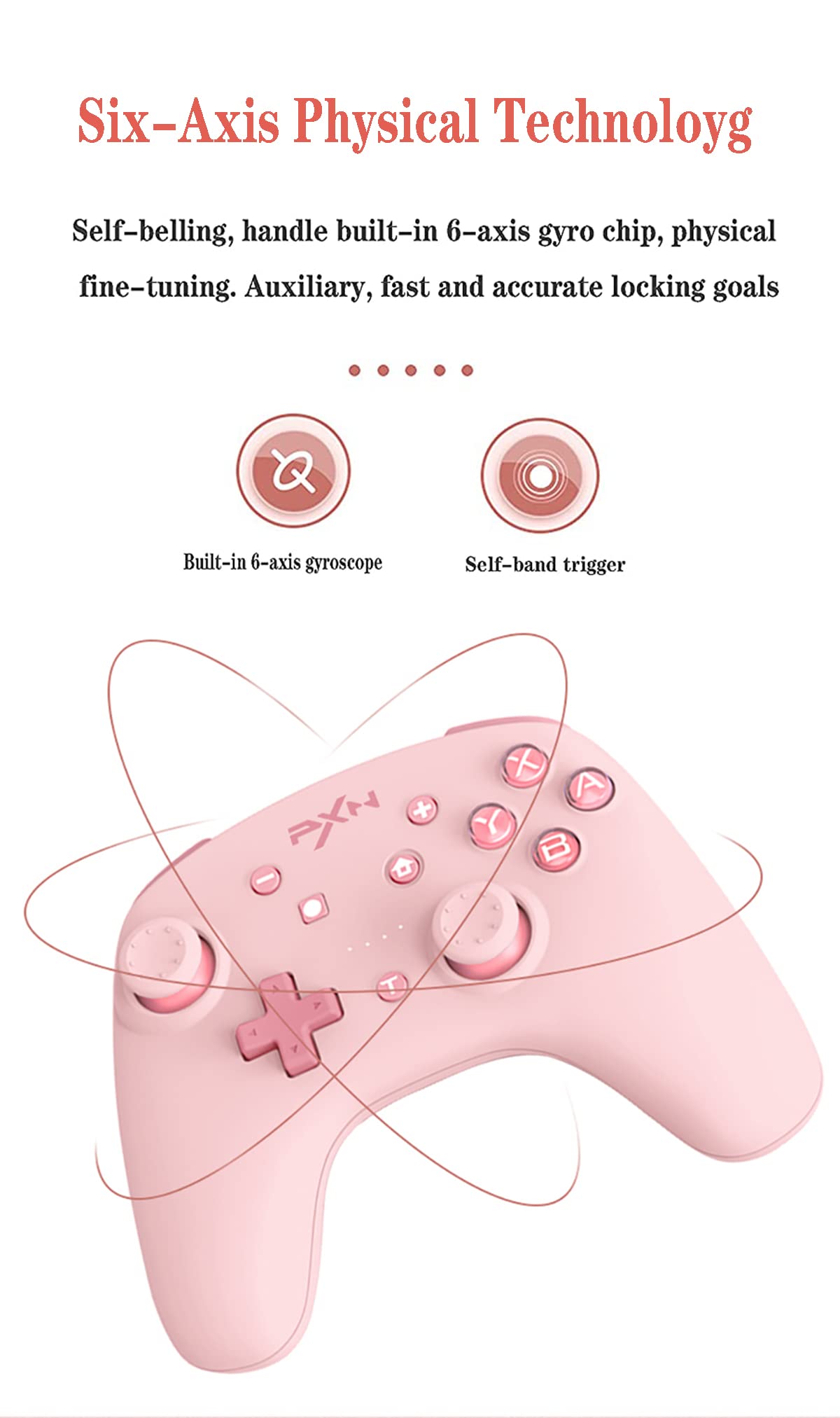 PXN Wireless Switch Controller, Gamepad Joystick with NFC/Amibo/Turbo, Screenshot Gyrox Axis and Dual Vibration, Switch for Nintendo Switch (Pink)