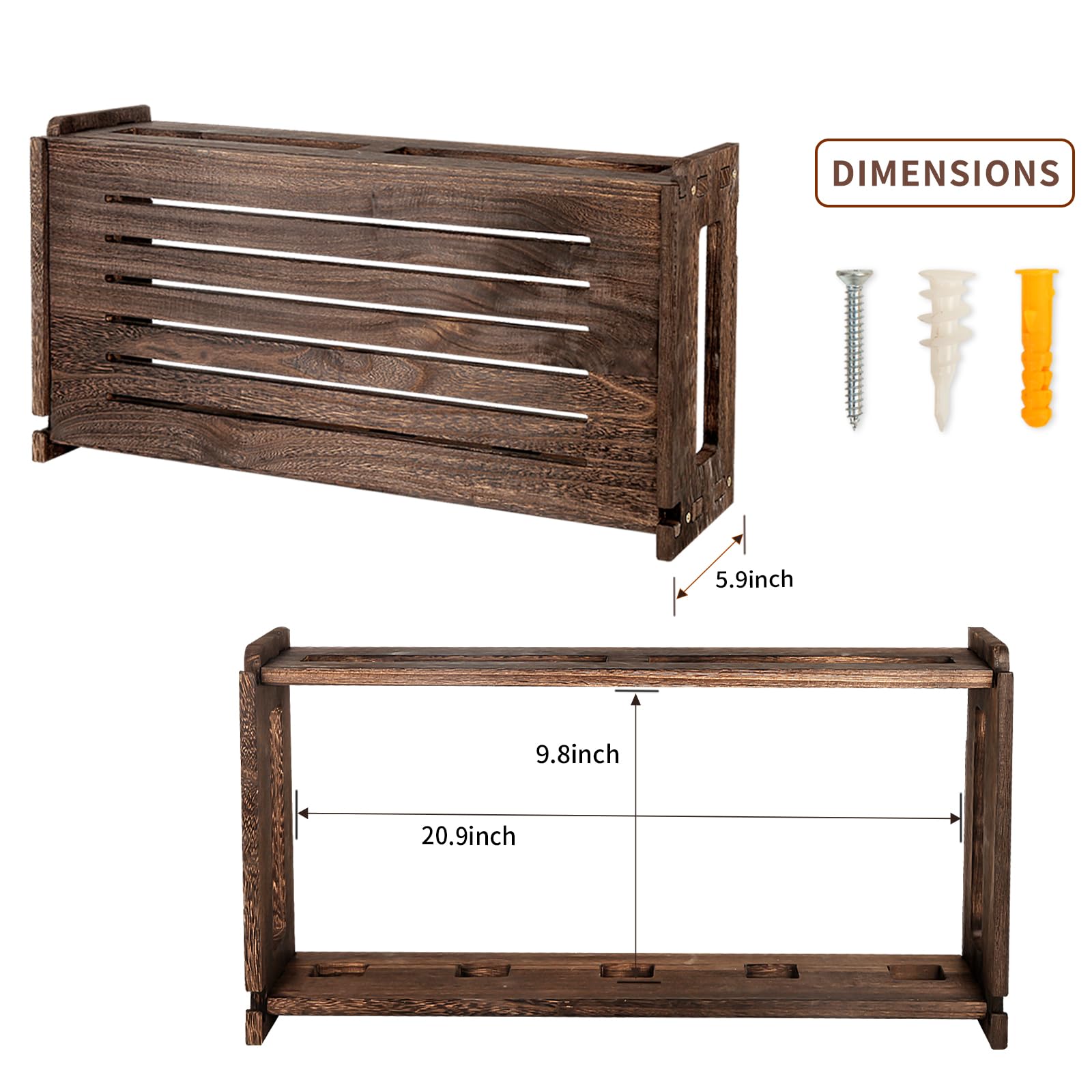 BEARUT Wooden Router Shelf Wall Mount WiFi Router Storage Box Modem Cable Router Cover Organized Power Strip Cable Management Hider Rack Need Assembly 20.9 * 9.8 * 5.4 in (L* H * D)