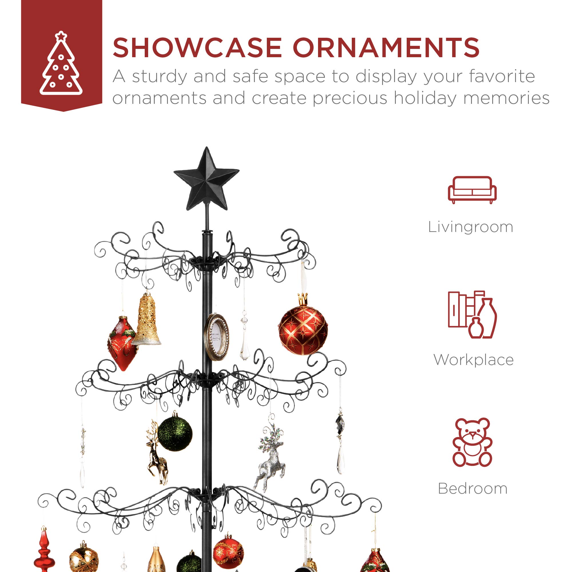 Best Choice Products 6ft Wrought Iron Ornament Display Christmas Tree w/Easy Assembly and Stand - Black