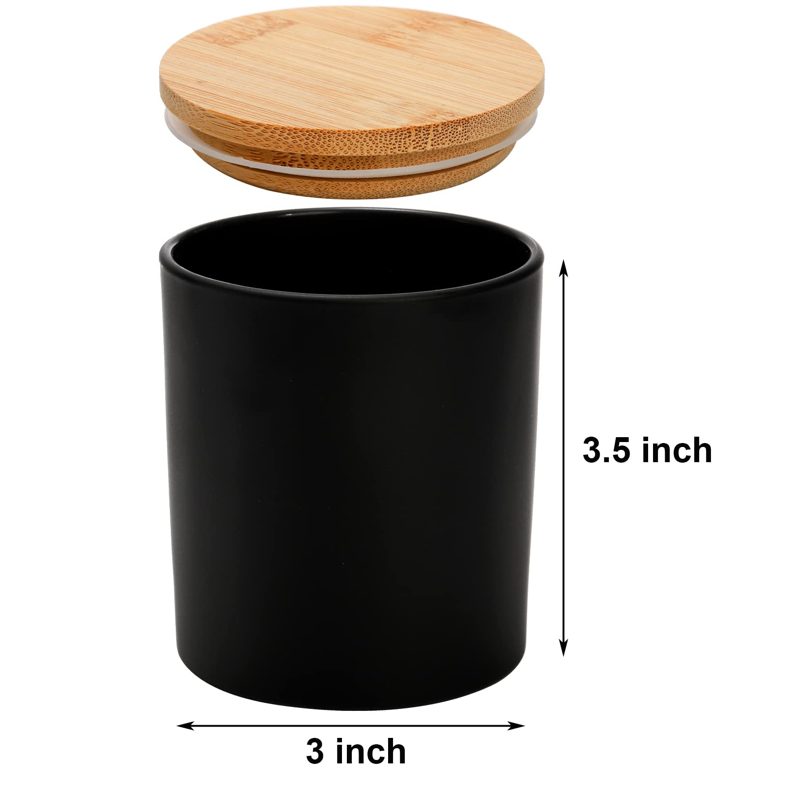Bekith 12 Pack 10 oz Thick Glass Candle Jars with Airtight Bamboo Lids, Empty Glass Containers Candle Vessels for Making Candles DIY Craft, Dishwasher Safe, Matte Black