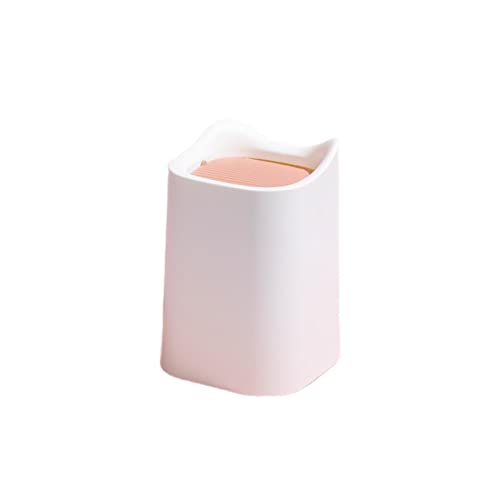 Mini Desktop Trash Can with Type Lid, Cat Ears Small Waste Garbage Basket Bin for Desk Office Kitchen, Colorful Plastic Trash with 2 Rolls of Trash Bags (White)