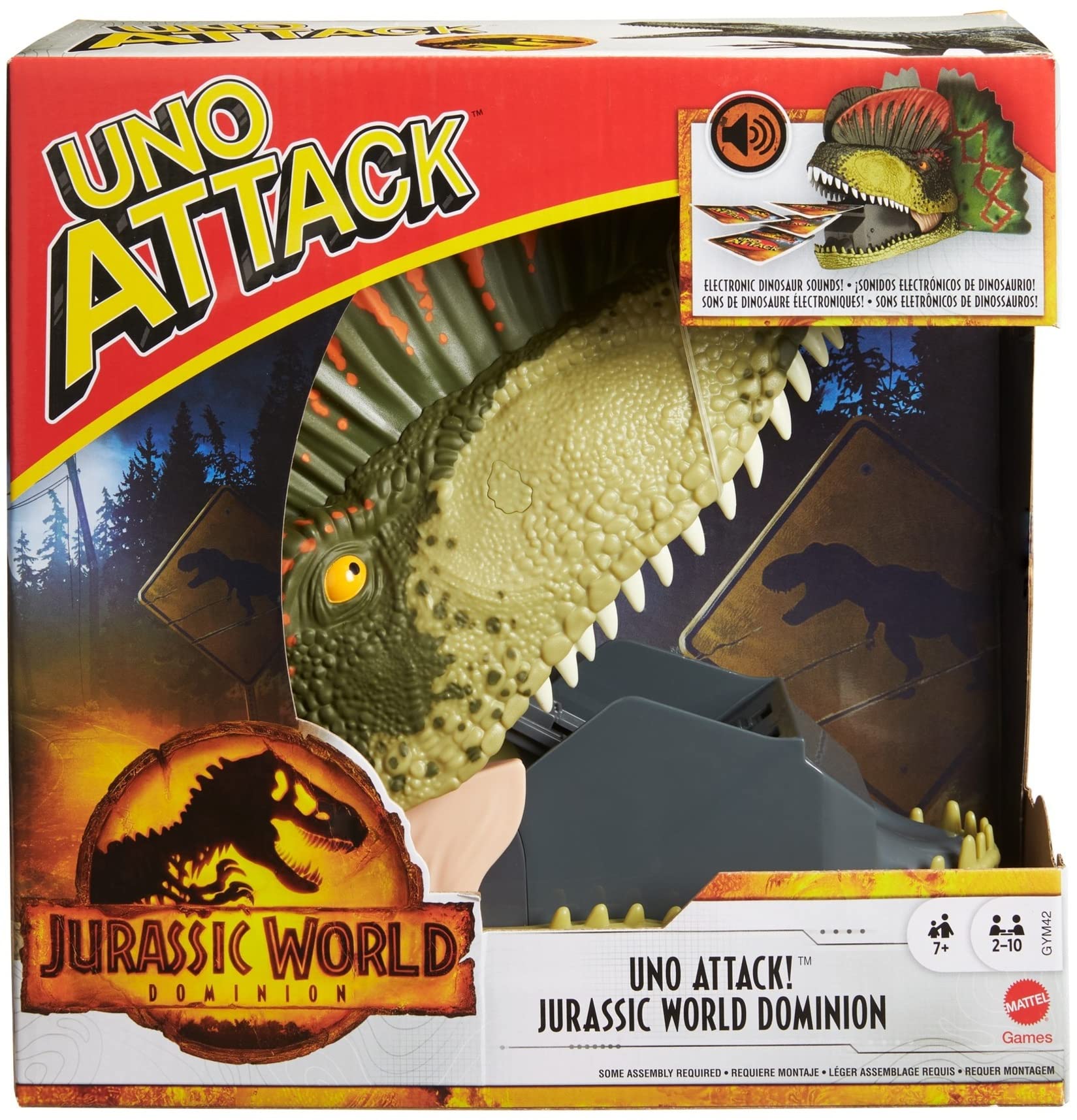 Mattel Games UNO Attack Jurassic World Domination Card Game for Kids & Family Night with Dinosaur Card Launcher, Lights & Sounds