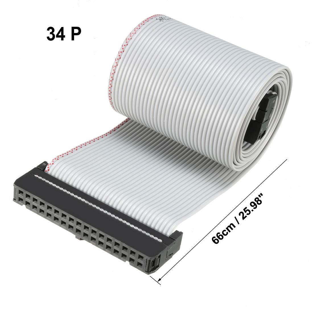uxcell IDC Gray Wire Flat Ribbon Cable 34 Pins 66cm Length 2.54mm Pitch 2pcs Type-C