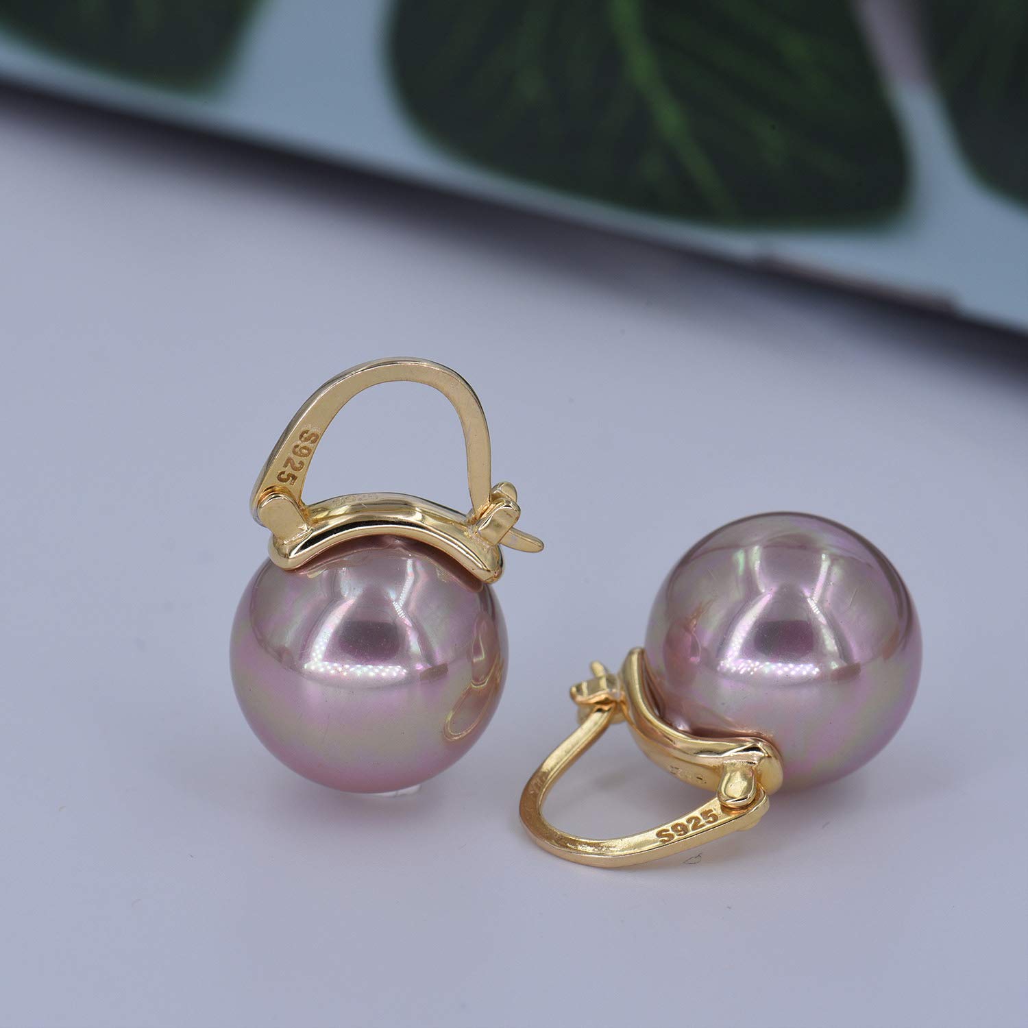 Big Pearl Dangle Earrings [18K Gold Plated - .925 Sterling Silver] - Bridal / Wedding / Ballroom / Gala / Vintage / Art Deco