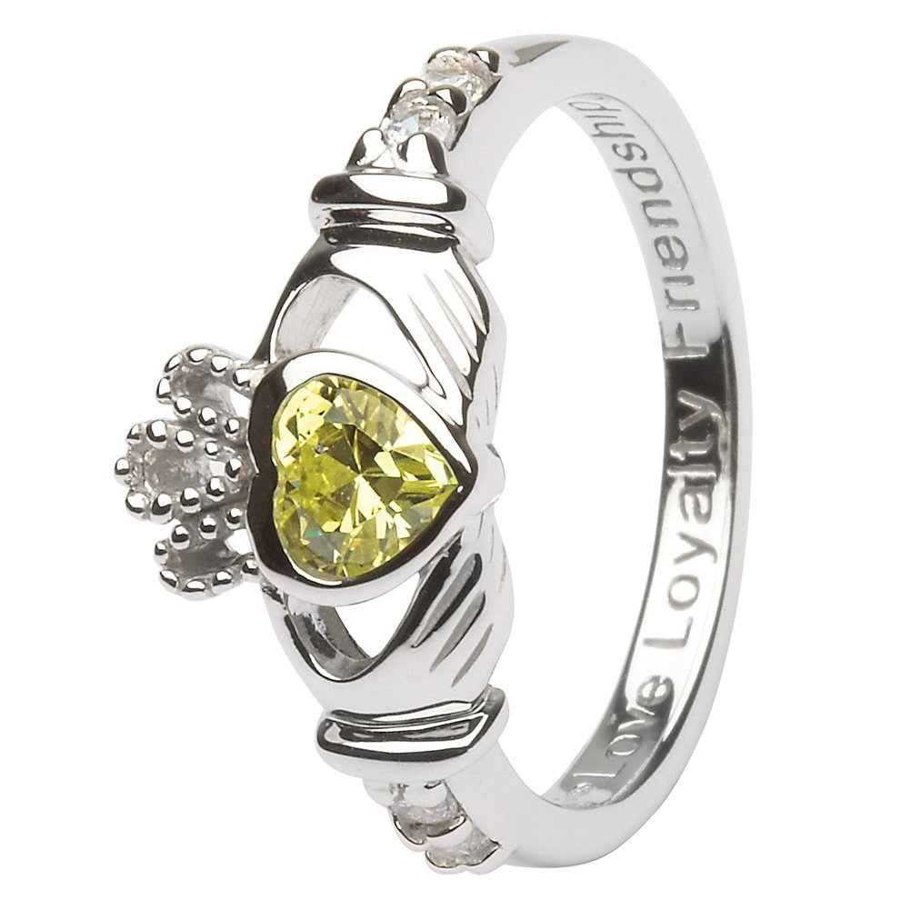 August Birth Month Silver Claddagh Ring LS-SL90-8 - Size: 5.5 Made in Ireland.