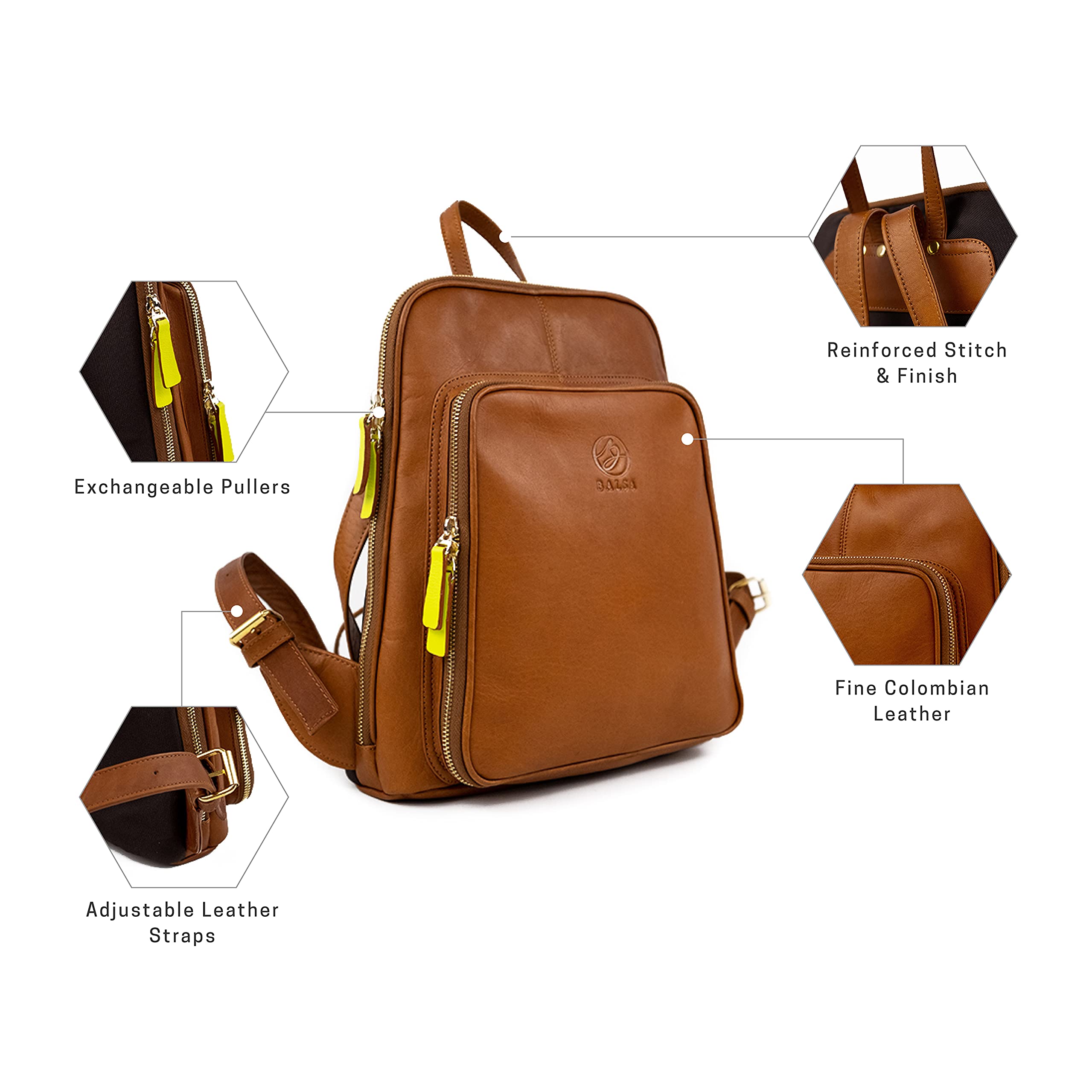 Balsa Real Leather Backpack for Women Slim Bag Purse Tan Black and Brown