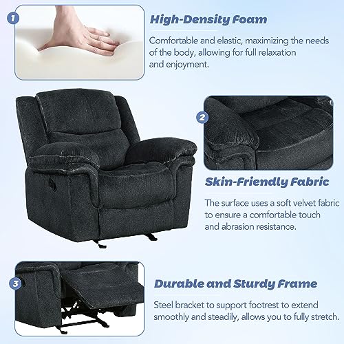 FULife Oversized Manual Motion Recliner 2 Seaters Sofa Wall Hugger Chair Double Reclining Sectional Couch Loveseat Lounge Sofá with USB Ports,Power Sockets,Center Storage Console&Cup Holders