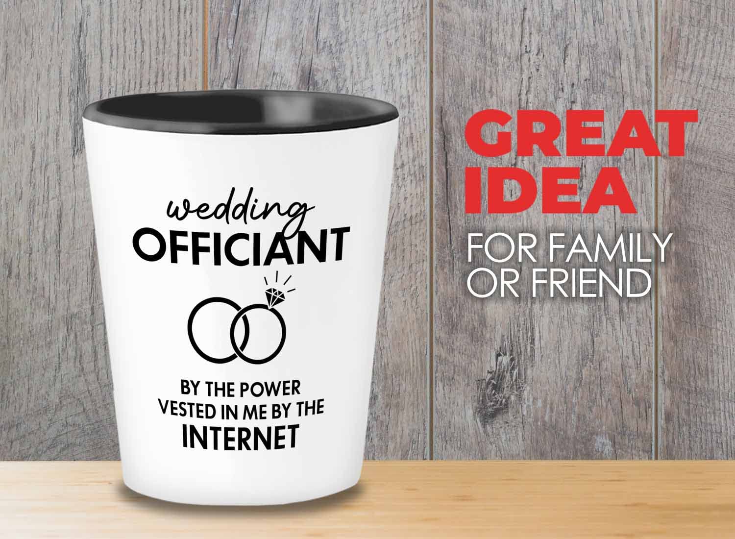 Bubble Hugs Wedding Officiant Shot Glass 1.5oz - Power Vested by Internet - Funny Officiant Proposal Marry Us Invitation Pastor Priest Internet Ordained Minister Humor