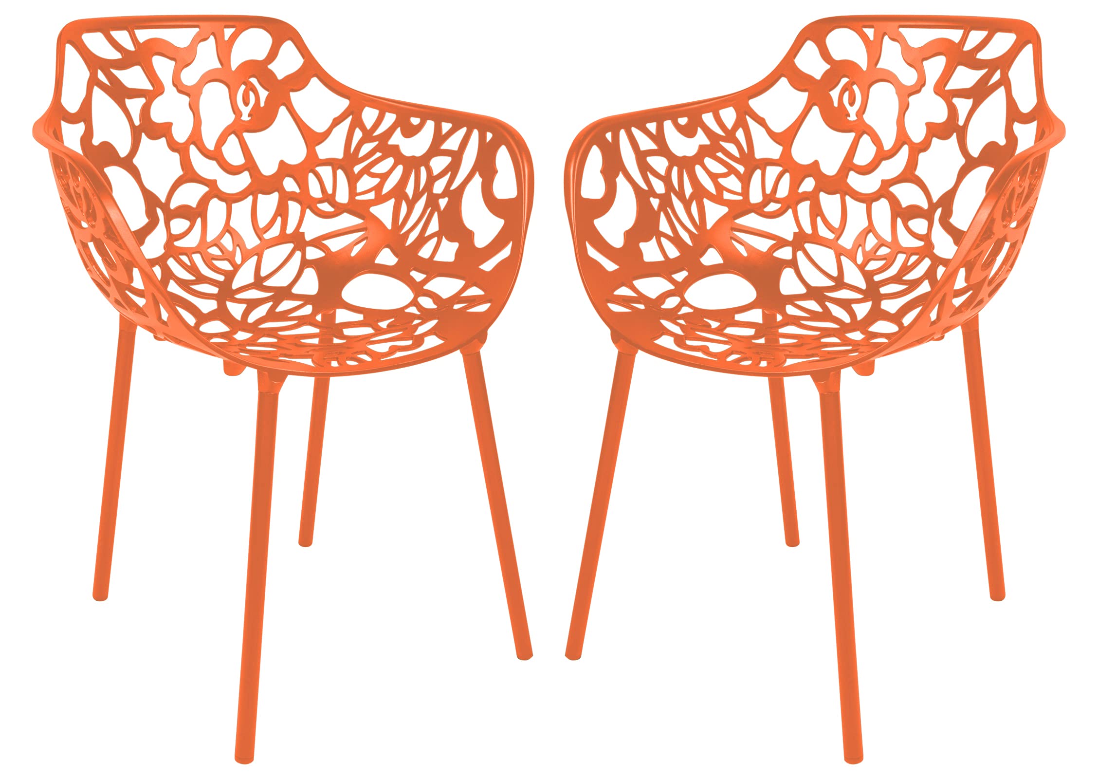 LeisureMod Devon Modern Aluminum Indoor-Outdoor Stackable Patio Dining Armchair, Set of 2, Orange