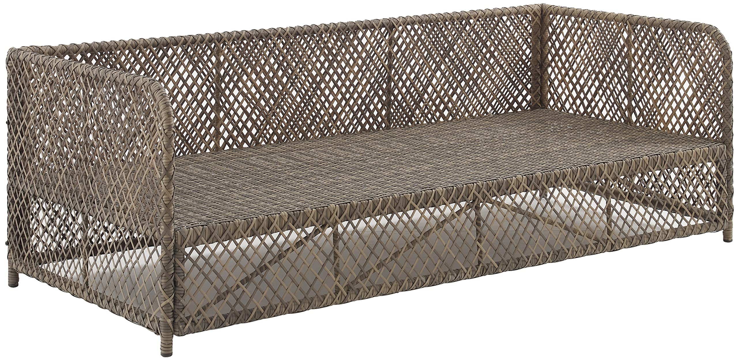 Crosley Furniture Granite Bay Wicker Outdoor Sofa, 3-Person Patio Couch for Porch, Deck, Backyard, Stone with Crème Cushions