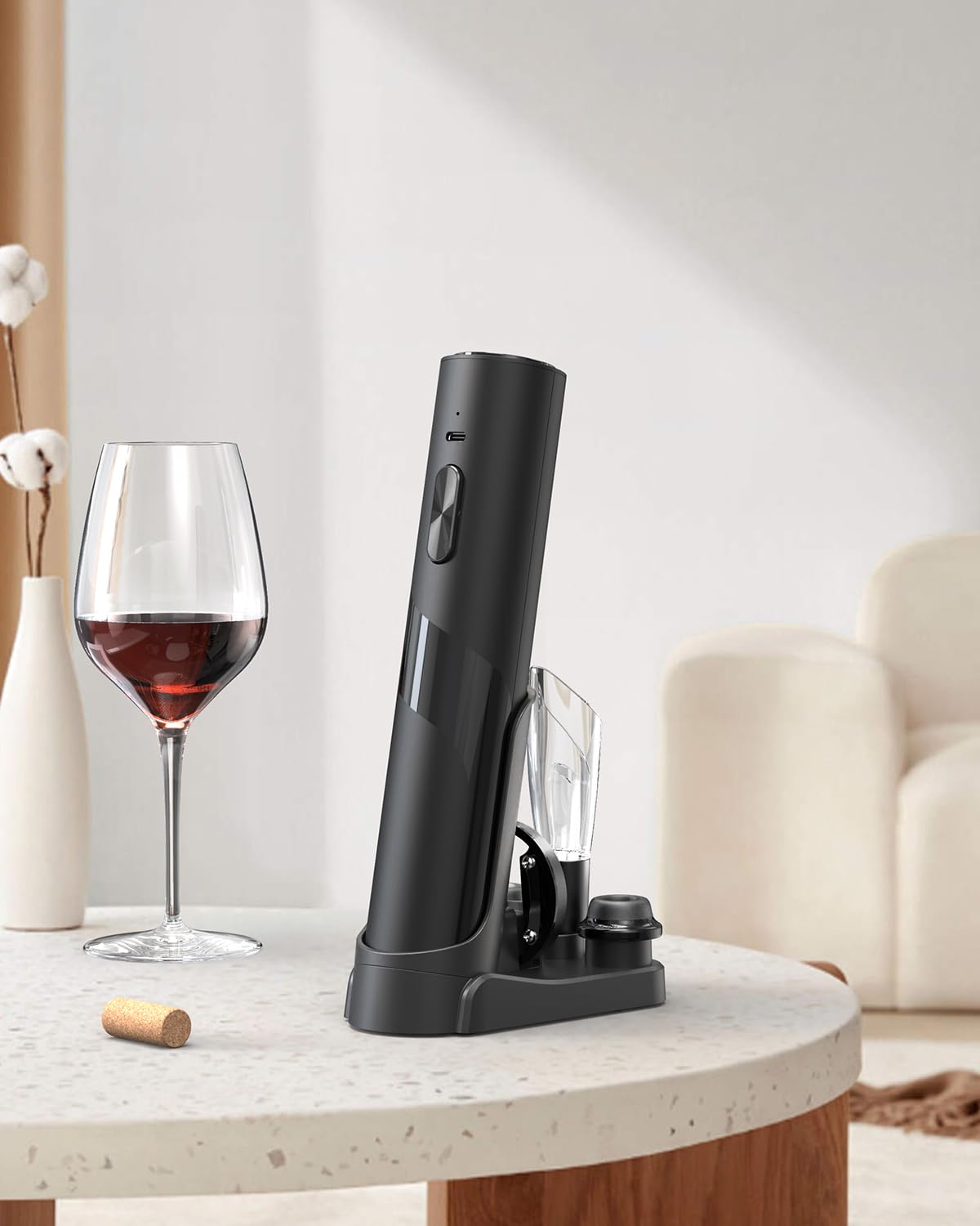 CIRCLE JOY Rechargeable Wine Opener Electric Wine Bottle Opener 7-in-1 Wine Gift Set with Electric Vacuum Pump, Charging Station, Foil Cutter, Wine Aerator Pourer and 2 Wine Stoppers