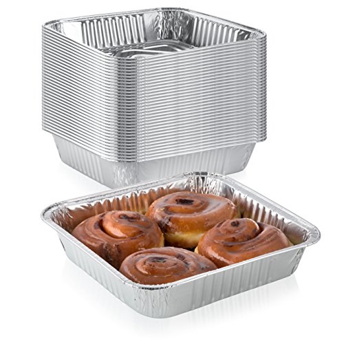 DCS Deals Pack of 20 Extra-Thick Disposable Aluminum Baking Pans | Standard Size 8” x 8” Recyclable Square Cooking Tins | Portable Food Containers | Superior Heat Conductivity |