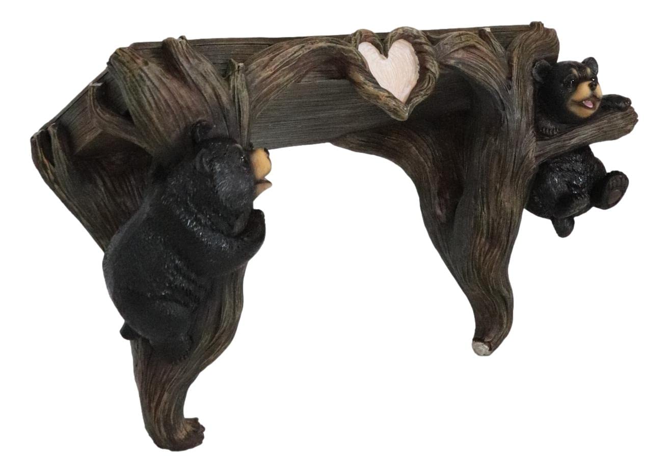 Ebros Whimsical Climbing Black Bears by Tree Branches with Heart Shaped Center Arch Wall Hanging Floating Shelf 13.5" Wide Rustic Bear Family Decorative Cabin Lodge Country Mountain Western Homes