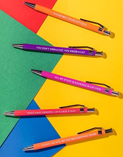 MilkToast Brands Funny Cat People Pens, A snarky gag gift for pet owners or coworkers, Black pens, CP101