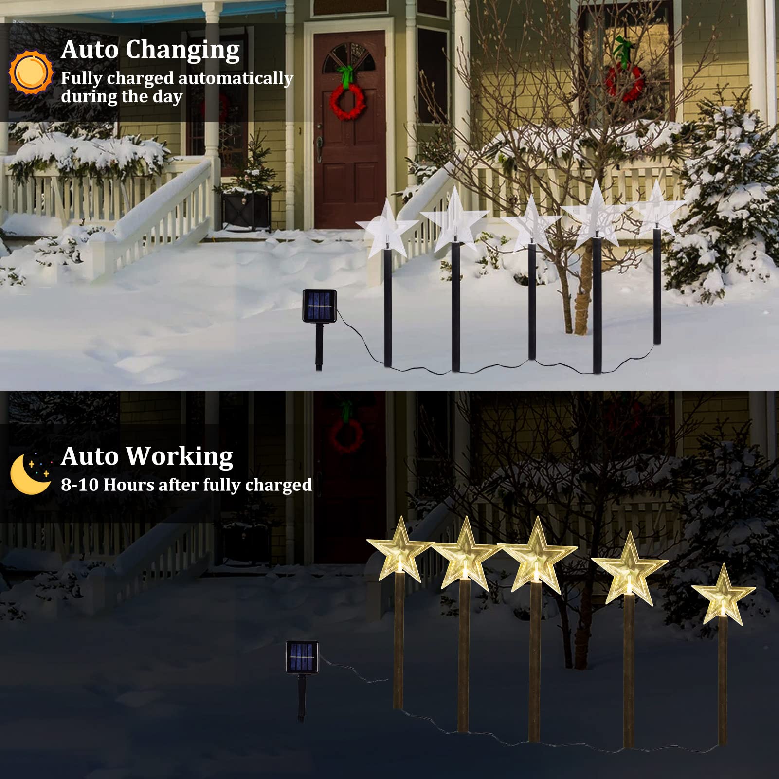 Solar Christmas Lights Outdoor, Energy Saving Waterproof Solar Powered Stake Lights, 2 Lighting Modes Christmas Decorations for 4th of July Home, Pathway, Garden, Walkway, Yard, Lawn, Patio (5 Stars)