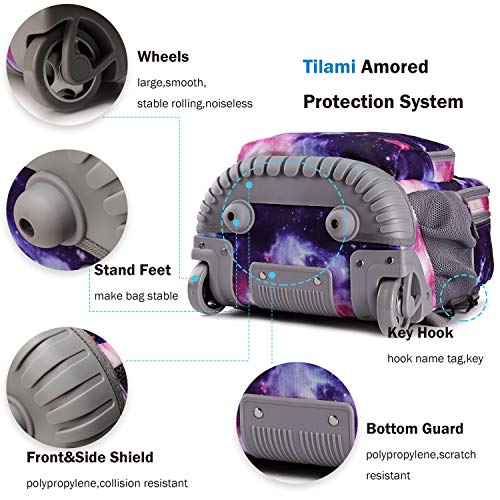 Tilami Rolling Backpack 19 inch with Lunch Bag Wheeled Laptop Backpack, Galaxy Purple