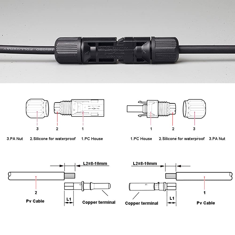 BAYM Photovoltaic Connector Male and Female Solar Panel Connector 30A 1000V for PV Cable 2.5/4/6mm Solar Panel Connect(20Pairs)