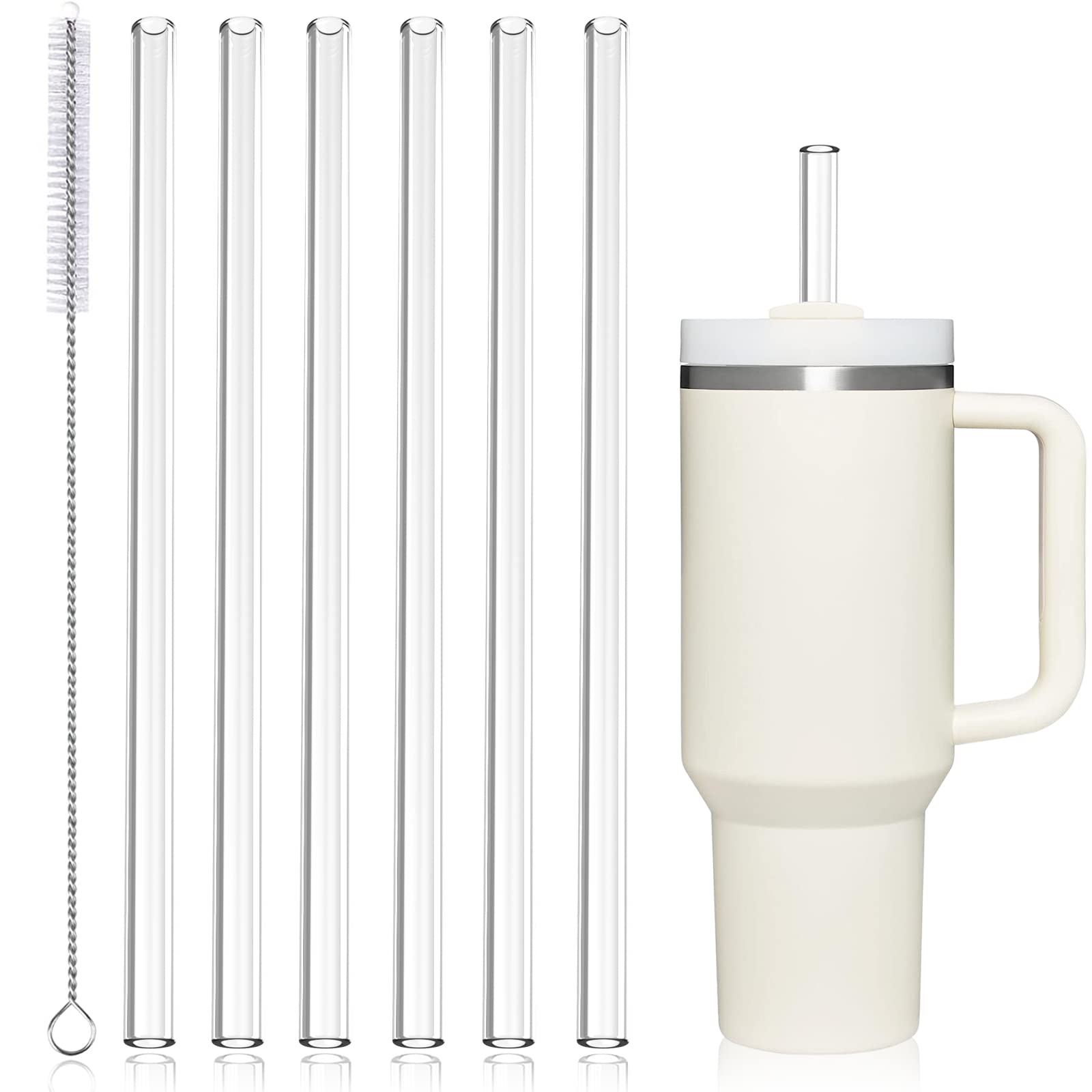 Bubbola Reusable Straws Compatible for Stanley Cup Straw 40 oz Replacement, Adventure Travel Tumbler Straws with Cleaning Brush, 12 inch Extra Long Tritan Plastic Straws for 40 oz