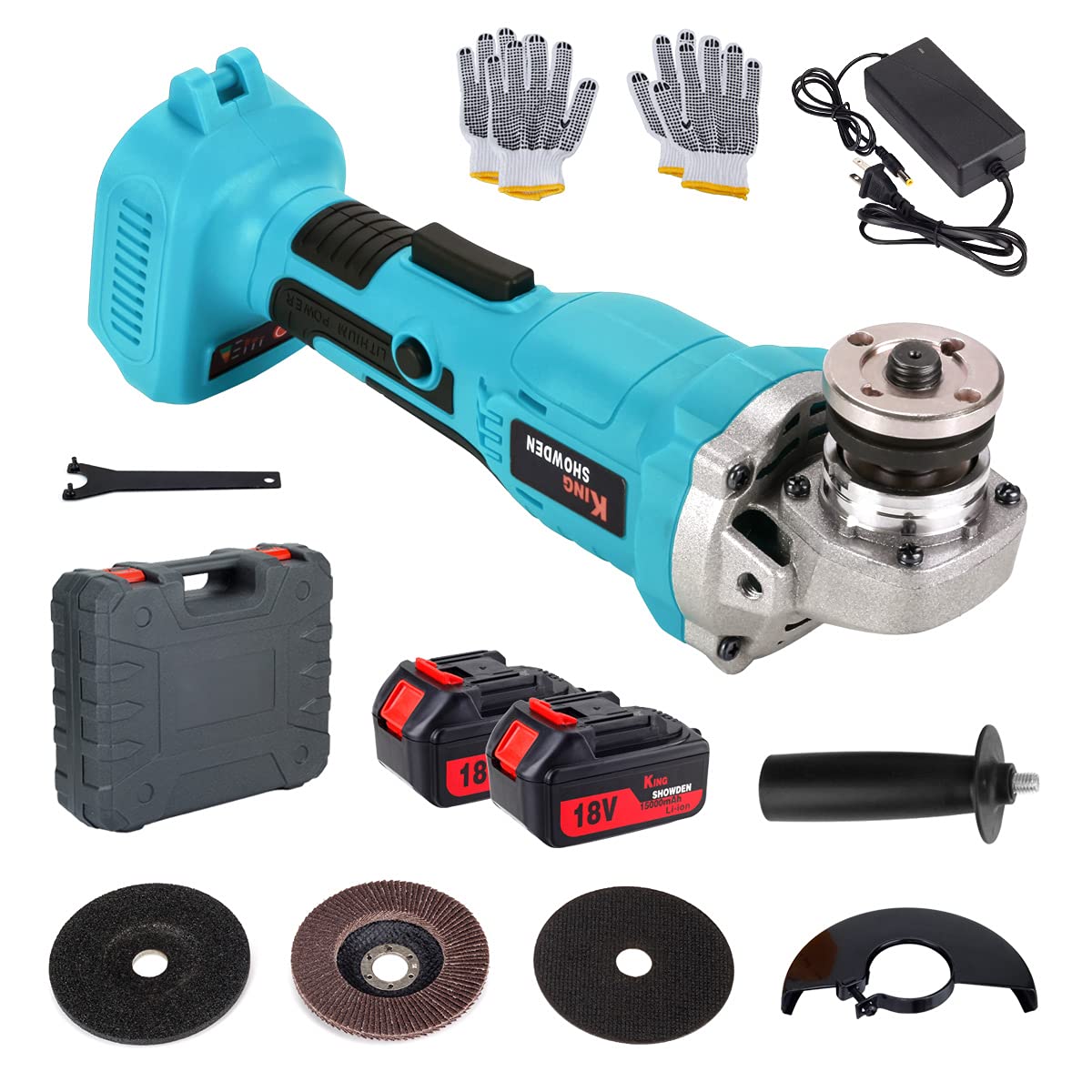 Cordless Angle Grinder Set, 18V Electric Cut-off Tool/Grinder with 2 Pack 5.0Ah Lithium-ion Battery and Charger & Carrying Case Kit, for Cutting and Grinding