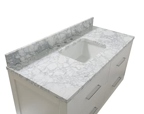 Kitchen Bath Collection Helsinki 48-inch Floating Bathroom Vanity (Carrara/White): Includes White Cabinet with Carrara Countertop and White Ceramic Sink