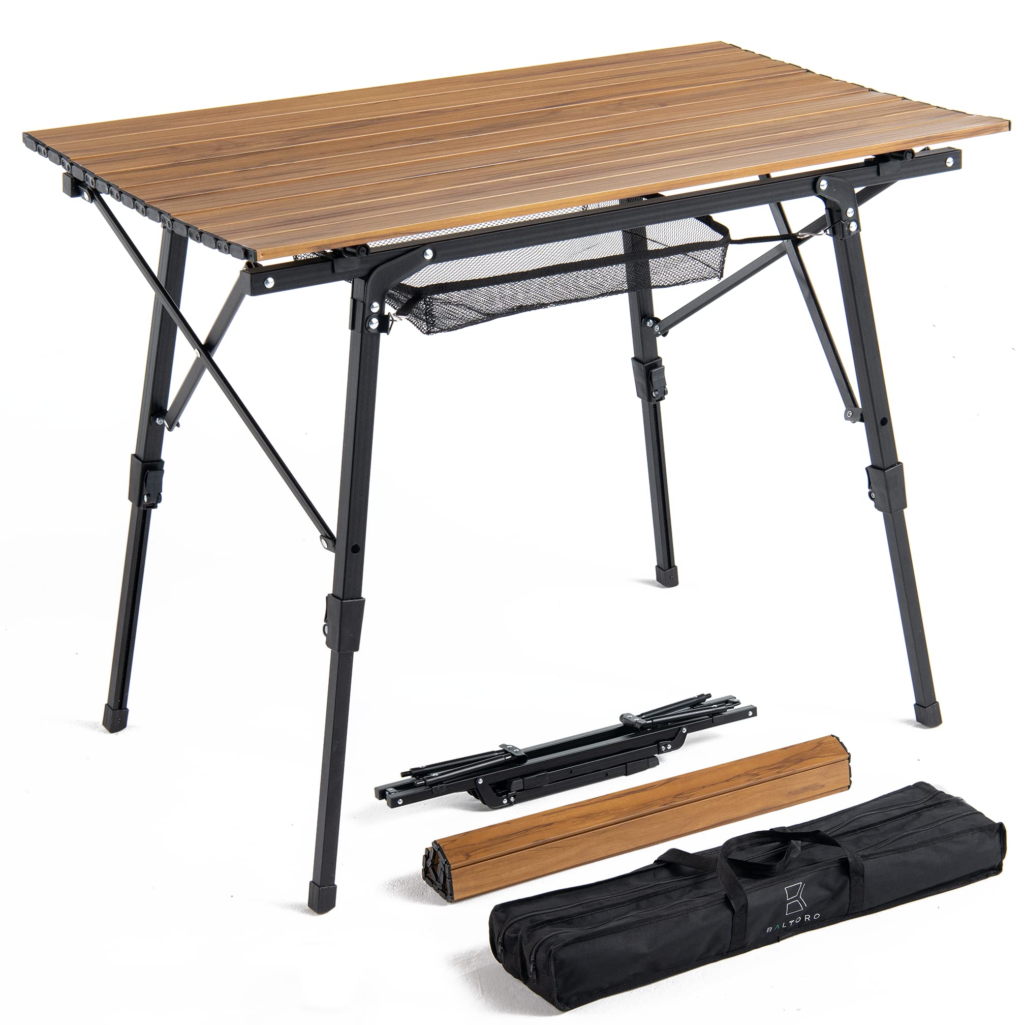 BALTORO Portable Folding Table for Picnic, Camping Tables That Fold up Lightweight, Aluminum Folding Table with Telescopic Legs, Camp Kitchen Table for Beach Trips and Outdoor Parties