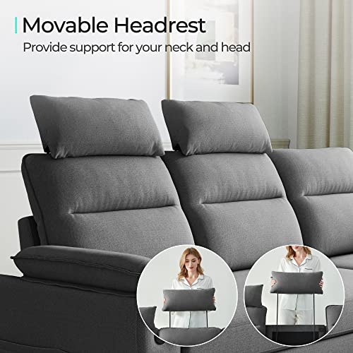 LINSY HOME Convertible Sectional Couch, 3 Seat L Shaped Sofa with 2 USB Ports and Storage Bags, Small Sectional Sofa Set for Living Room, Apartment, Dark Gray