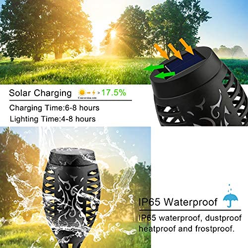 Solar Flame Torch Lights Outdoor, 12LED Solar Torch Lights with Flickering Flame, Waterproof Landscape Decoration Flame Lights for Halloween Christmas Garden Pathway Yard Patio, Auto On/Off Lighting