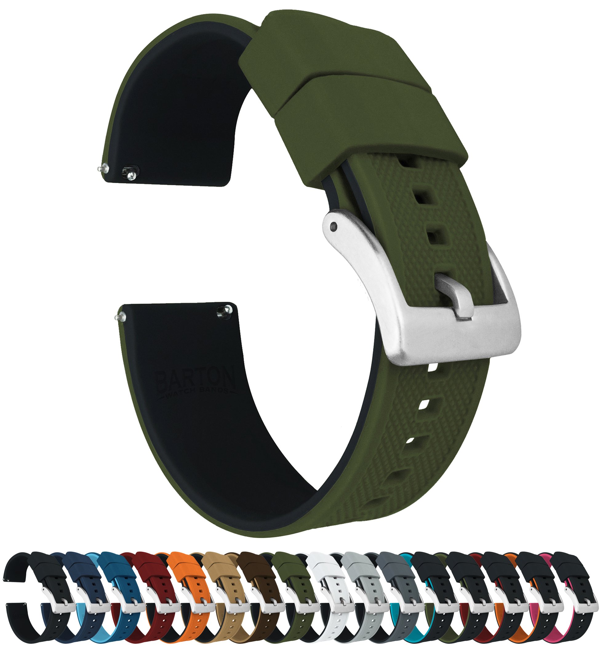 BARTON WATCH BANDS Quick Release Elite Silicone Watch Bands, Cool Grey Top/Black Bottom, 22mm