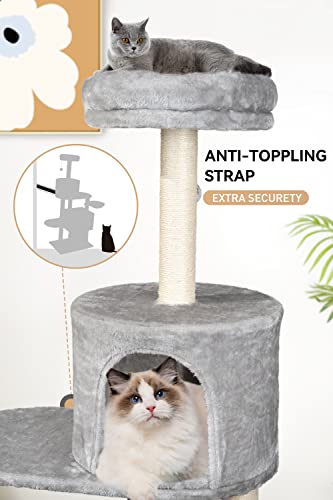Hawsaiy Multi Level 58 inch Cat Tree Tower for Indoor Cat Kitten Furniture Condo Activity Center Play House with Scratching Sisal Posts Pad,Hammock,Ladder Beige (58", Grey)