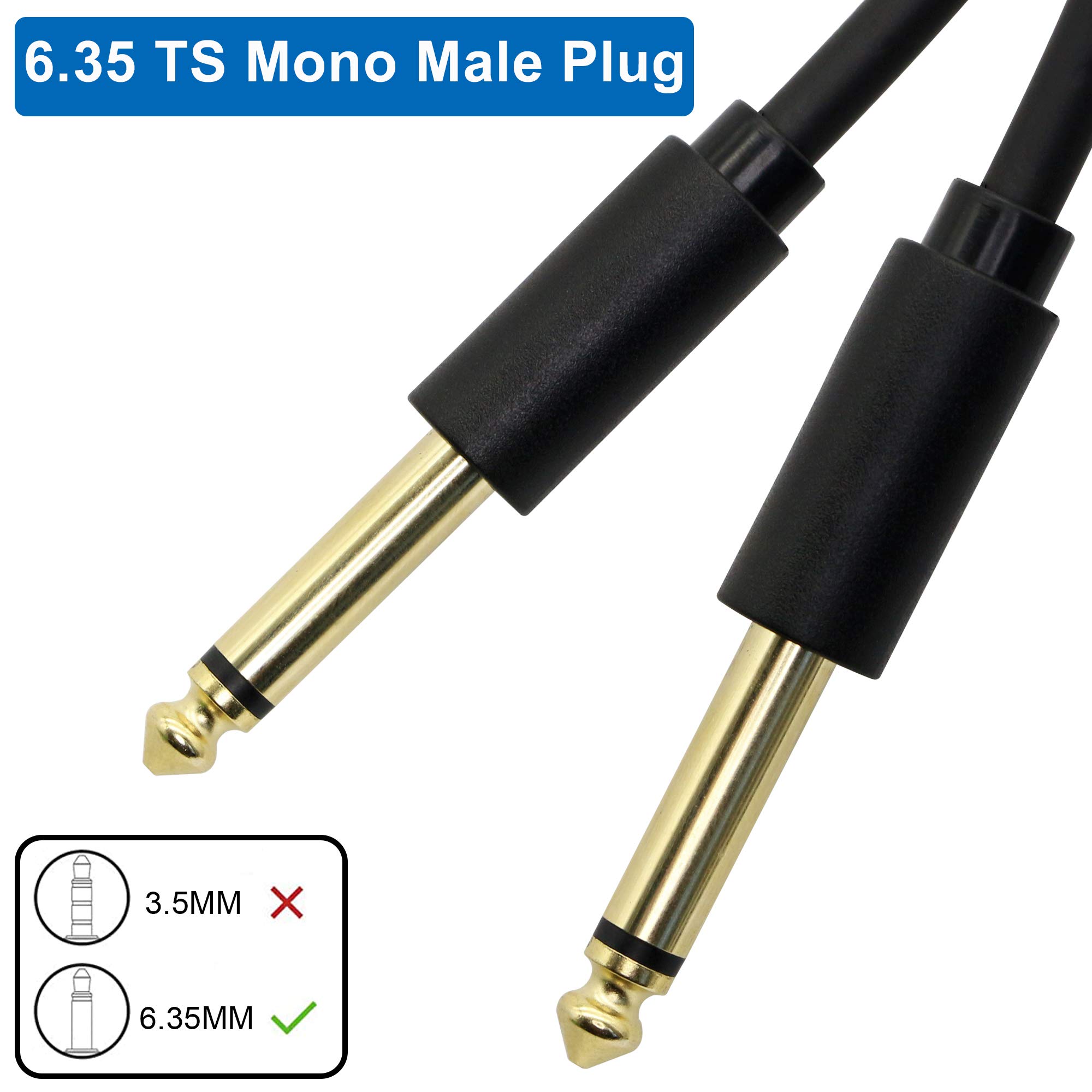 GINTOOYUN 6.35mm Mono Guitar Instrument Cable,Straight 1/4 TS Male to Straght 1/4 TS Male Unbalanced Patch Cords,for Electric Bass Guitar,Amplifier Speaker,Line-Level Audio etc (Black-3m/10ft)
