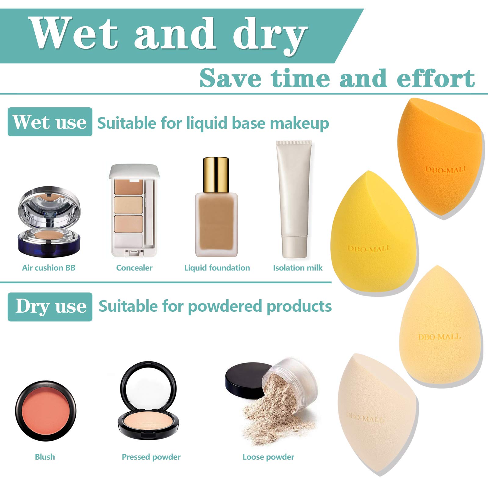 Beauty Blender Sponges Set - Latex Free Makeup Blending Sponge Set with Egg Case, Profect for Routine Makeup Foundation, Liquid, Cream and Powder, (4pcs, Yellow)