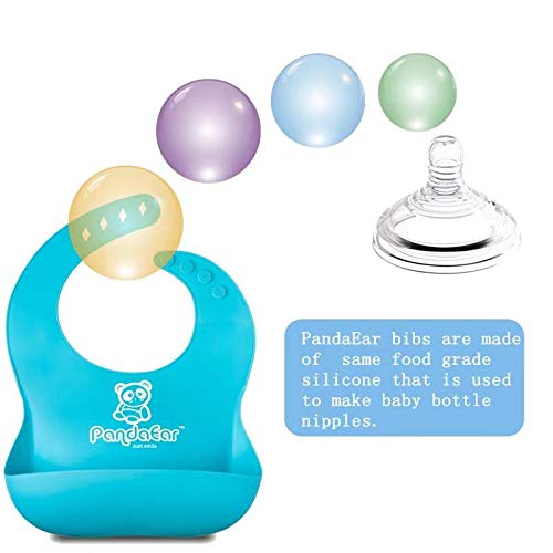 PandaEar Set of 2 Cute Silicone Baby Bibs for Babies & Toddlers (10-72 Months) Waterproof, Soft, Unisex, Non Messy - Turquoise/Lime Greenā¦