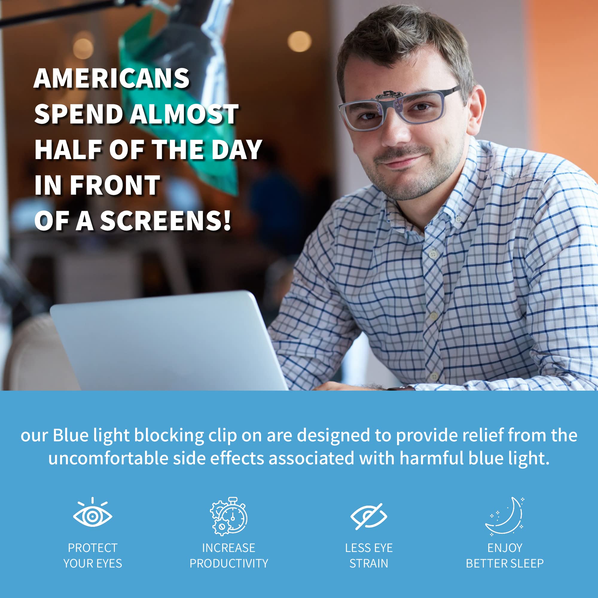 Blue Light Blocking Clip On Glasses Flip-up Computer Gaming Glasses Clip On Prevent Digital Eyes Strain Fatigue Video Gaming Eye Protection Advanced Computer Eyewear