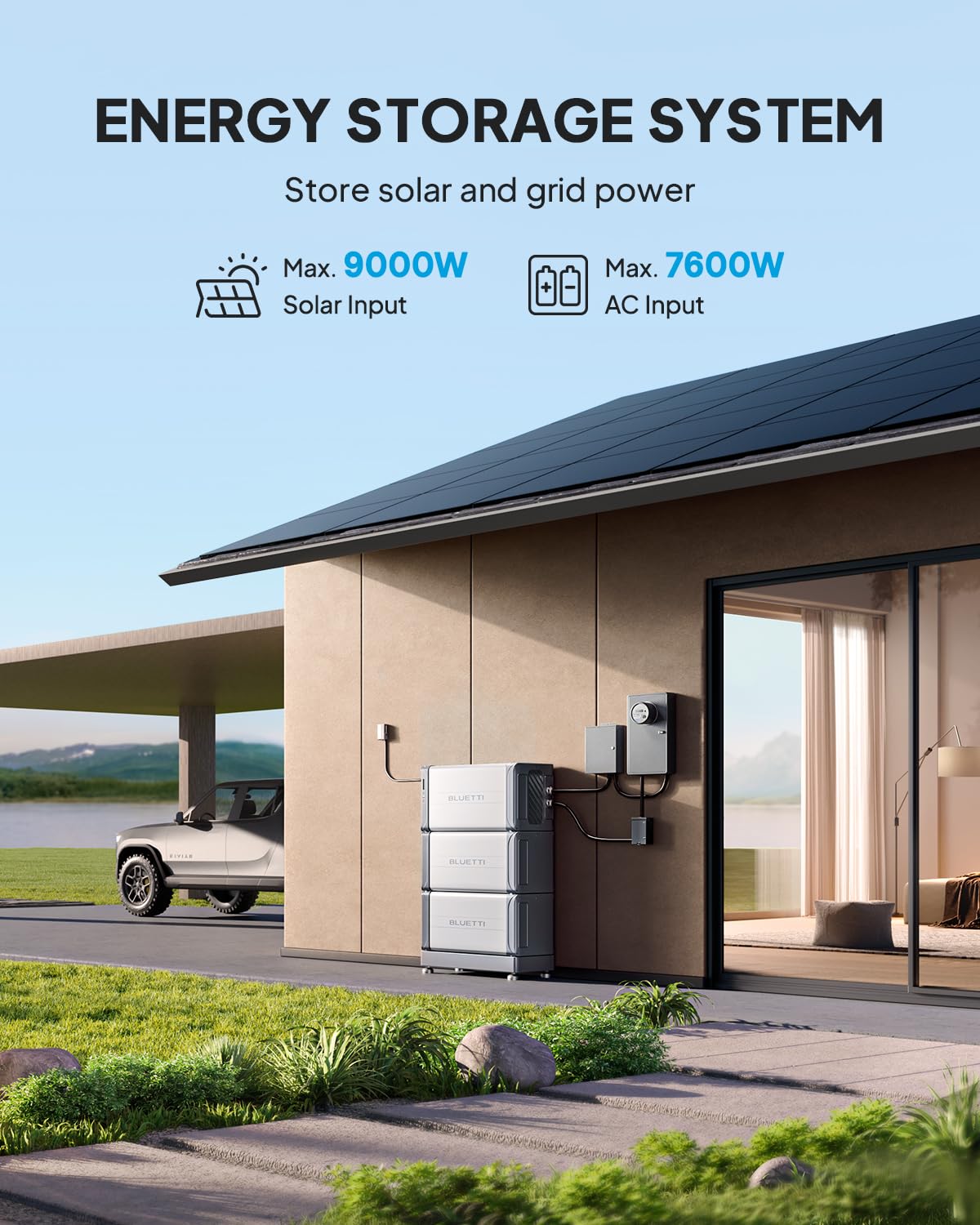 BLUETTI Home Energy Storage System EP800&2 B500 Expansion Battery with 7600W Inverter, 9.9KWh LiFePO4 Battery Backup, 120V/240V Dual Voltage Modular Power System for Home Backup, Off-Grid, Emergency