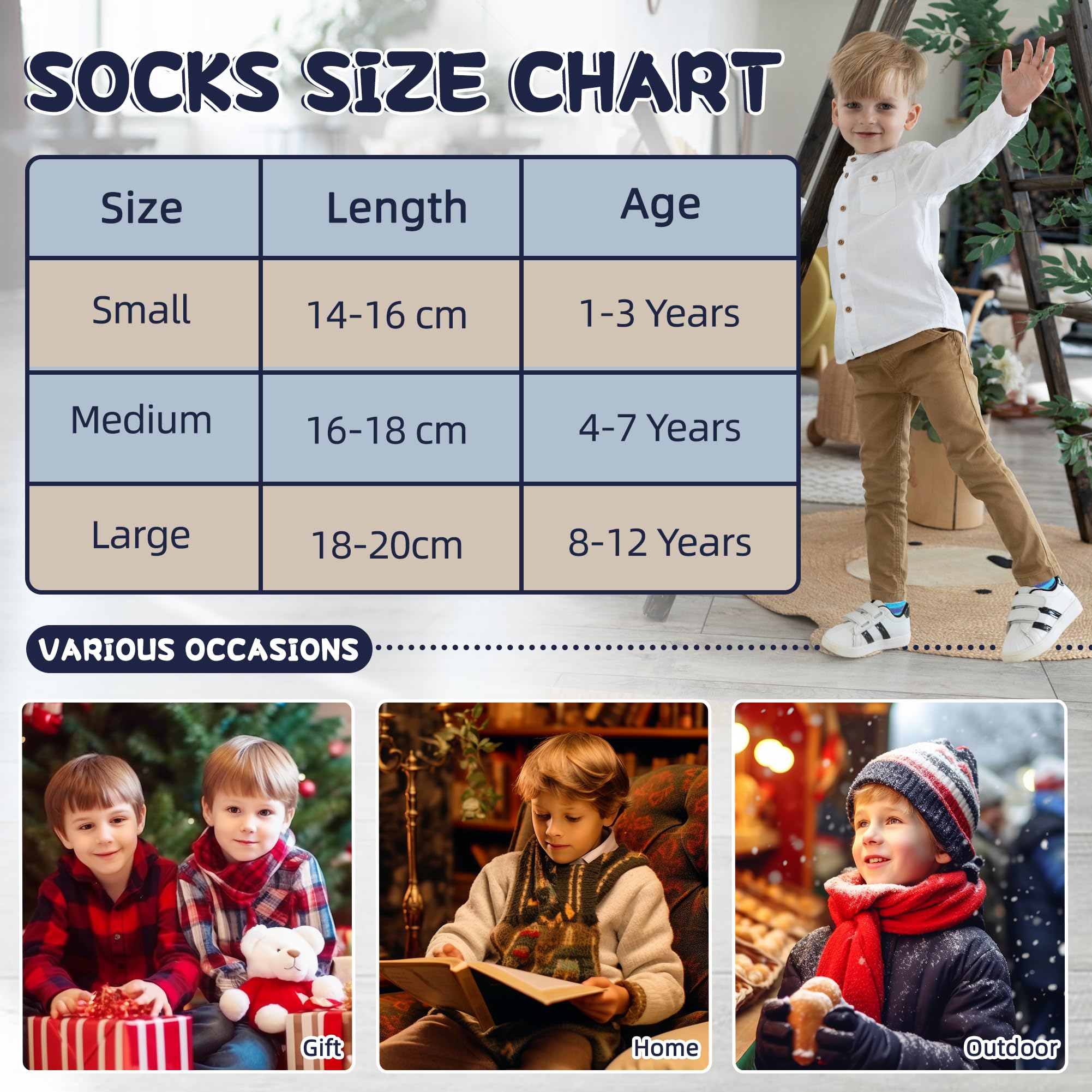 Kids Fuzzy Slipper Grip Socks Boys Girls Non Slip Winter Thick Fluffy Warm Soft Plush Thermal Crew Socks 6 Pairs (4-7 Years, 6 Pairs Stripe)
