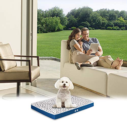 KROSER Dog Bed Crate Mat for Small, Medium, Large and Extra Large Cats, Stylish Dog Pad Mattress (Cool & Warm) with Waterproof Linings, Pet Mat with Removable Machine Washable Cover, Grey/Navy